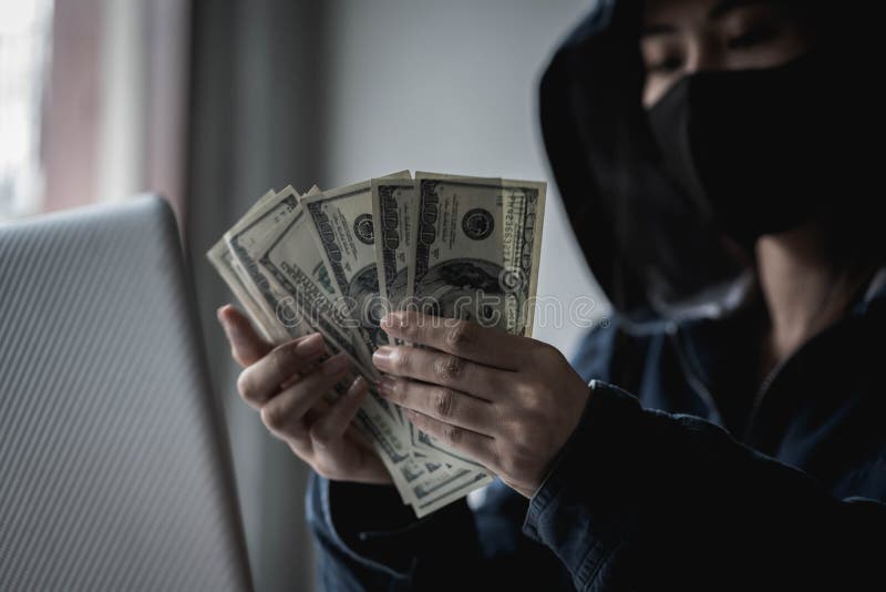 Dangerous Hooded Hacker Held the Money Stock Image - Image of crime ...