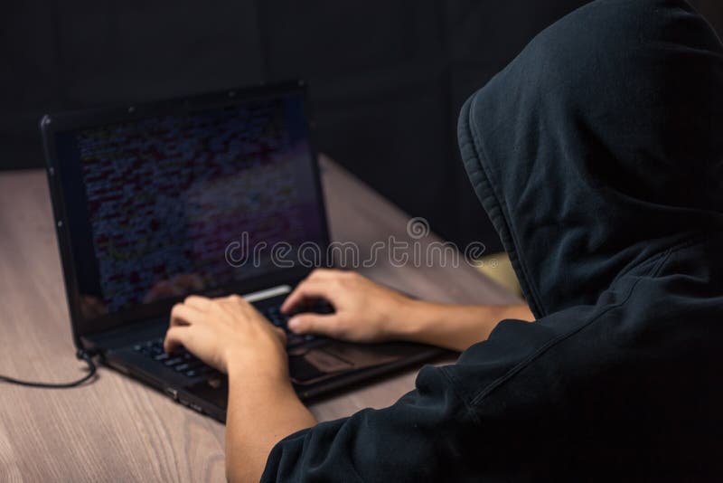 Hooded Hacker Using Laptop To Break Systems Stock Image - Image of ... Hooded Hacker Using Laptop To Break Systems Stock Image - Image of ...