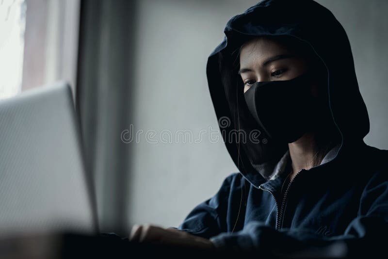 Dangerous Hooded Hacker Using Computers Stock Image - Image of dark ...