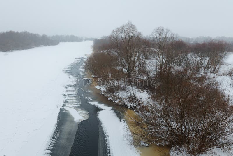 Dangerous Ice Movement on a Fast Winter River Stock Photo - Image of ...