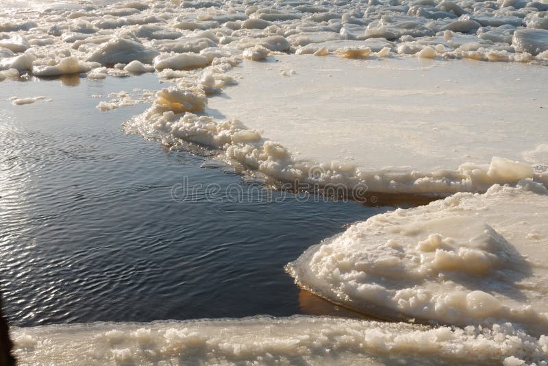 Dangerous Ice Movement on a Fast Winter River Stock Image - Image of ...