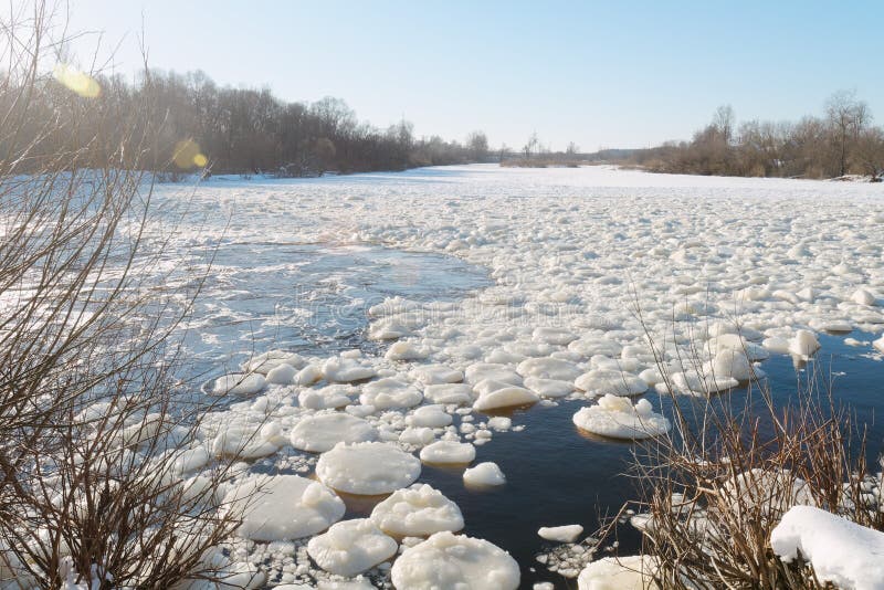Dangerous Ice Movement on a Fast Winter River Stock Image - Image of ...