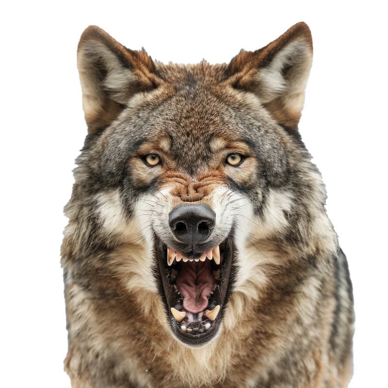 Aggressive Wolf Snarling Showing Teeth on White Background Stock Image ...