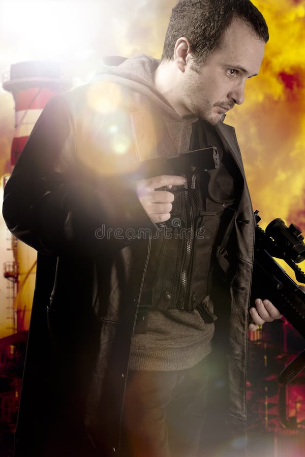 Lone Man Armed with a Pistol, Robber Stock Image - Image of policeman ...