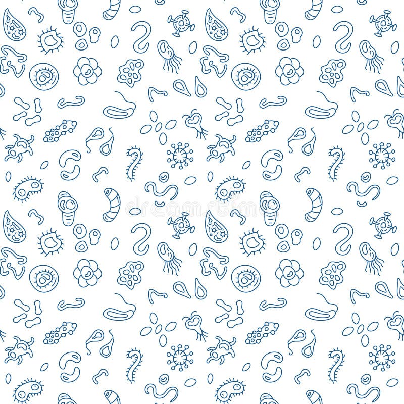 Dangerous Microbes and Bacteria Vector Concept Line Seamless Pattern ...