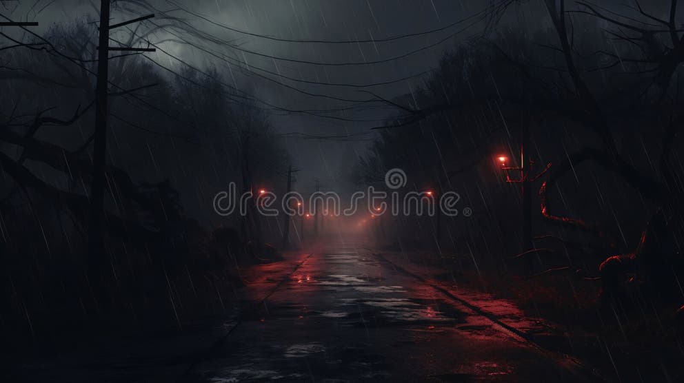 Dangerous Path through the Forest at Night. 3D Rendering Stock Vector ...