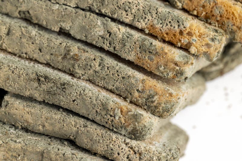 Dangerous Pieces of Bread Covered with Mold on the Table Stock Photo ...