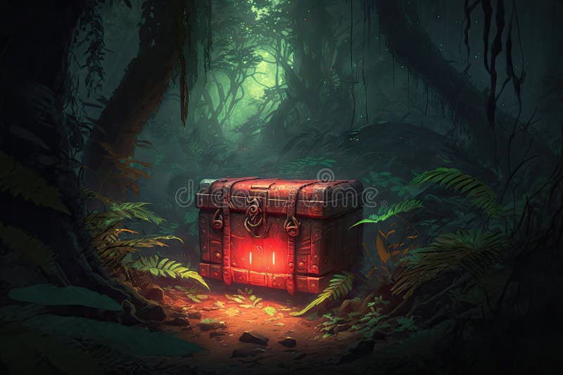 Dangerous Pit in the Glowing Red Light Chest in Jungle Stock ...
