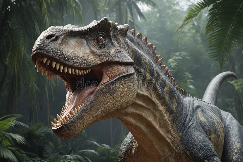 Dangerous Roaring Dinosaur in Prehistoric Age Stock Illustration ...