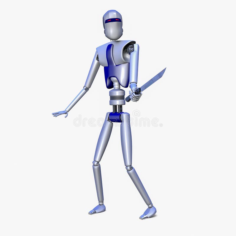 A Dangerous Robot with a Knife in His Hand Stock Illustration ...