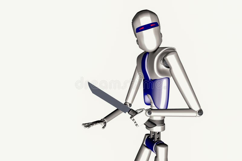 A Dangerous Robot with a Knife in His Hand Stock Illustration ...