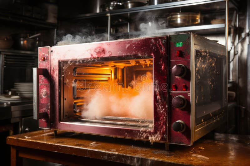 Dangerous Scene. Smoke Engulfing a Microwave Amidst Overheating in a ...