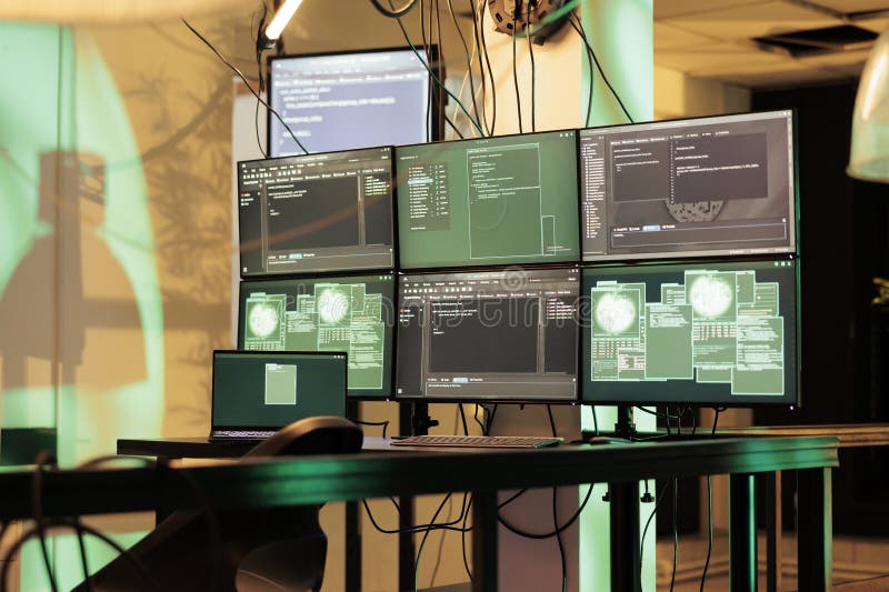 Dangerous Software Script Running on Multiple Monitors Stock Photo ...