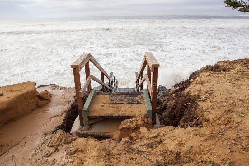 Dangerous Steps after Beach Erosion Stock Photo - Image of high, stop ...