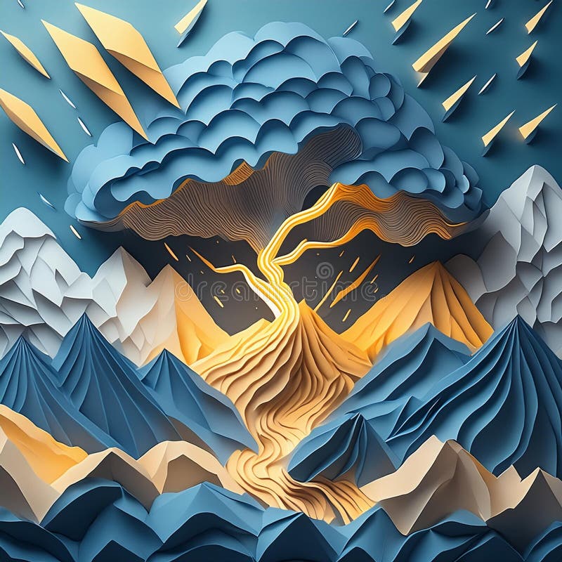 Dangerous Storm and Lighting Rumble Paper Art Stock Illustration ...