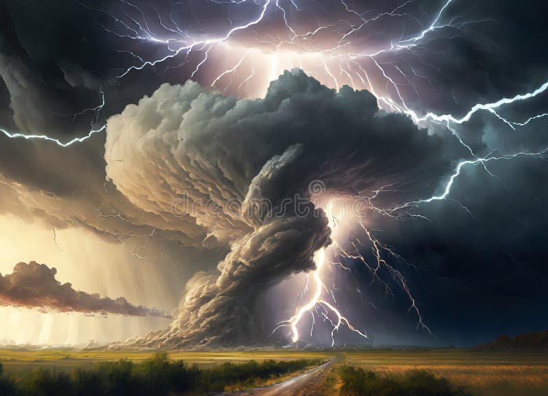 Dangerous Super-cell Thunderstorm, Lightning and Cloud Bursts. Stock ...