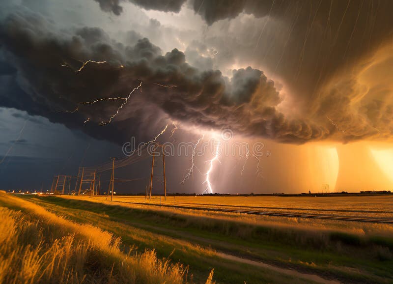 Dangerous Super-cell Thunderstorm, Lightning and Cloud Bursts. Stock ...