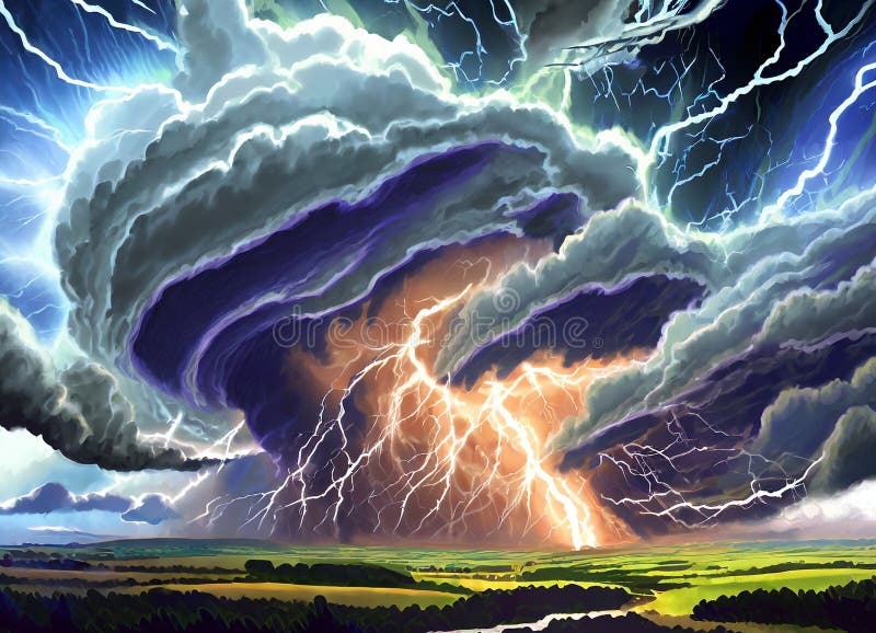 Dangerous Super-cell Thunderstorm, Lightning and Cloud Bursts. Stock ...