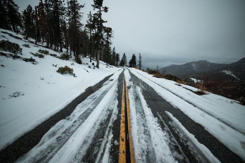 Dangerous Uncleared Slippery Asphalt Winter Road with Snow in Mountains ...