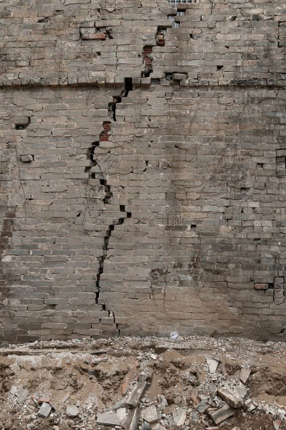 Dangerous Wall with Large Cracks at Vertical Composition Stock Photo ...