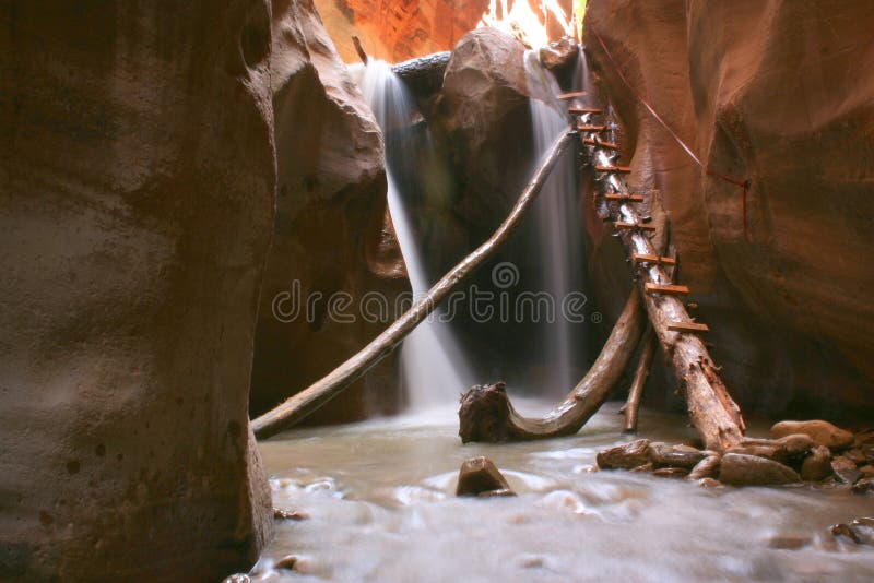 Dangerous Waterfall Ladder stock photo. Image of waterfall - 196774
