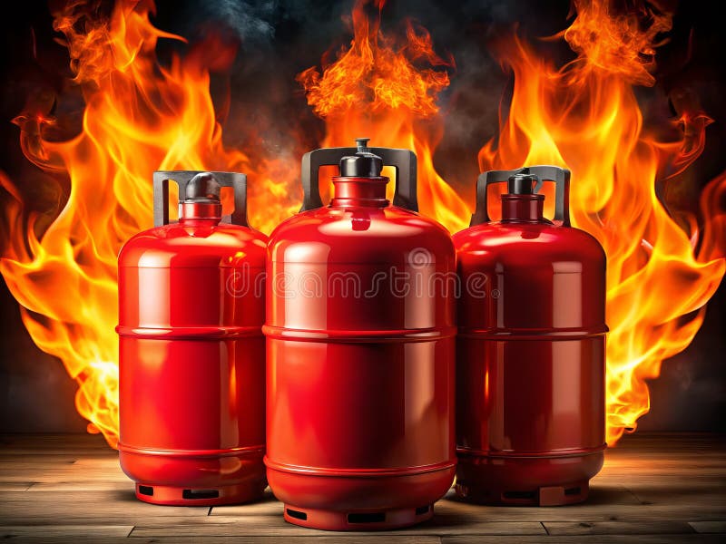 Dangerously Burning Red Gas Cylinders a Striking Visual of Fire Safety ...