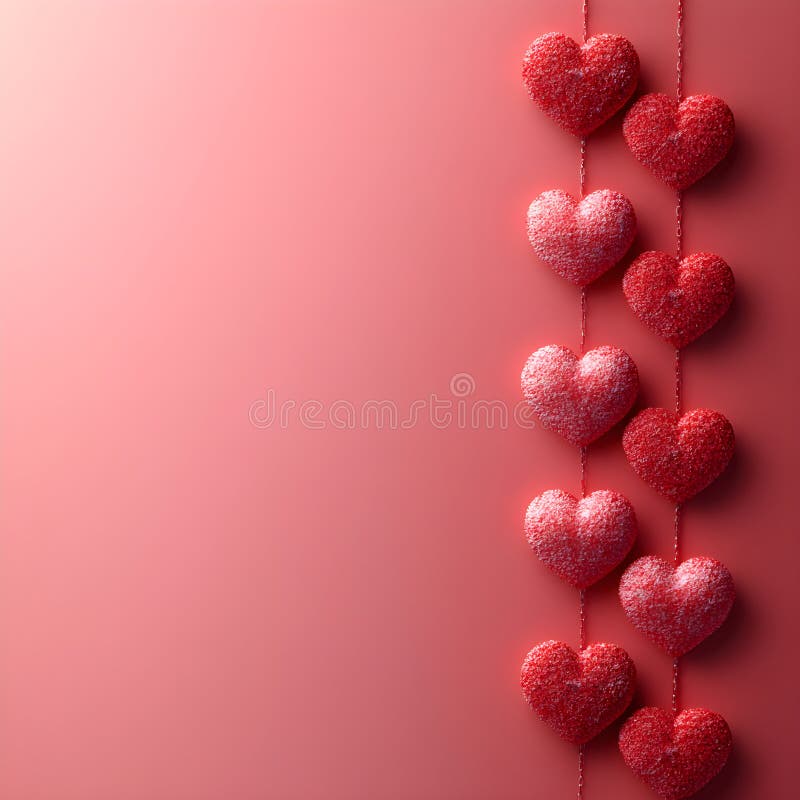 Dangling Red Textured Hearts on String Against Soft Pink Backdrop ...