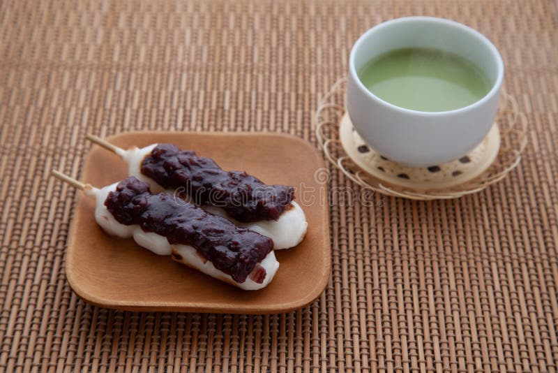 Dango Dumpling with Azuki Red Beans Paste with Matcha Latte Isolated on ...