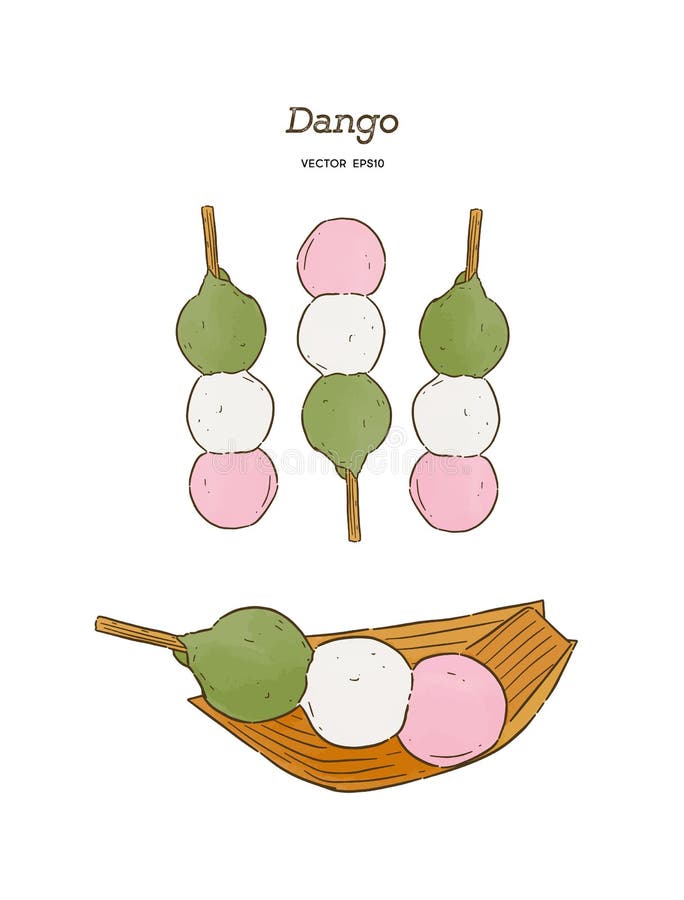 Dango, Japanese Dango Dessert with 3 Different Colors Stock Vector ...