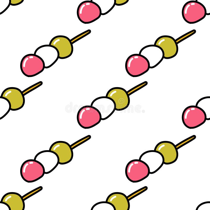 Dango, Japanese Dango Dessert with 3 Different Colors Stock Vector ...