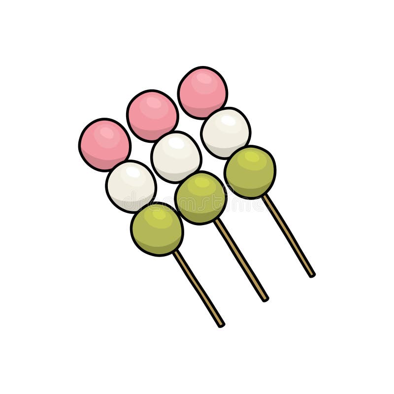 Dango, Sweet Japanese Rice Dumpling Doodle Icon, Vector Color Line ...