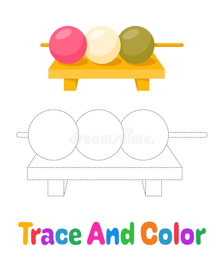 Dango Tracing and Coloring Worksheet for Kids Stock Vector ...