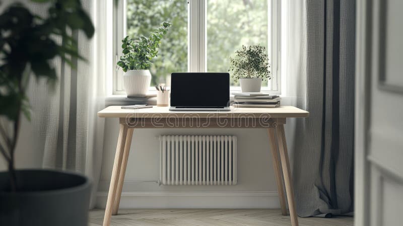 A Danish Architects Desk with a Laptop and Simple Clean Design Stock ...