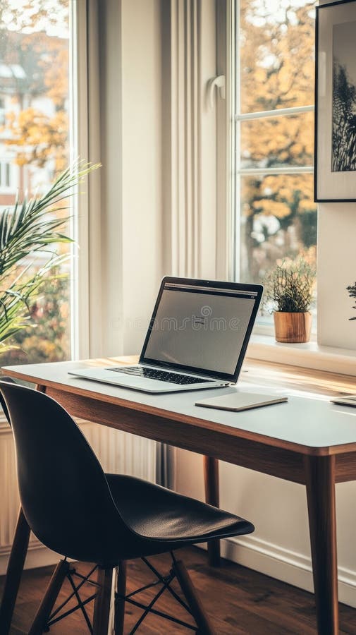 A Danish Architects Desk with a Laptop and Simple Clean Design Stock ...