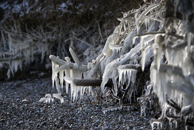 Danish Coastline Winter Landscape with Icicles. Stock Photo - Image of ...