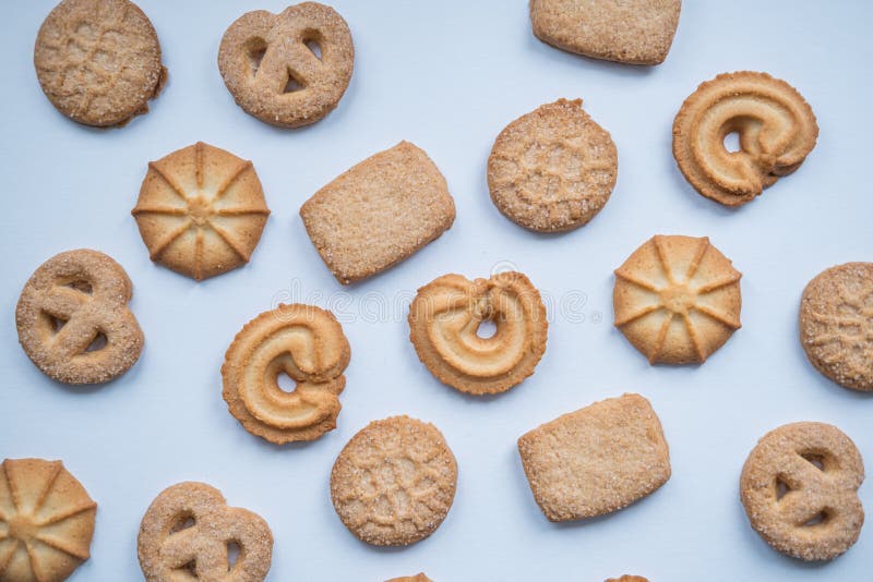 Danish Cookies on White Background. Top View. Flat Lay Stock Image ...