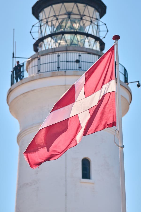 Danish Dannebrog in Front of Hirtshals Lighthouse Stock Photo - Image ...