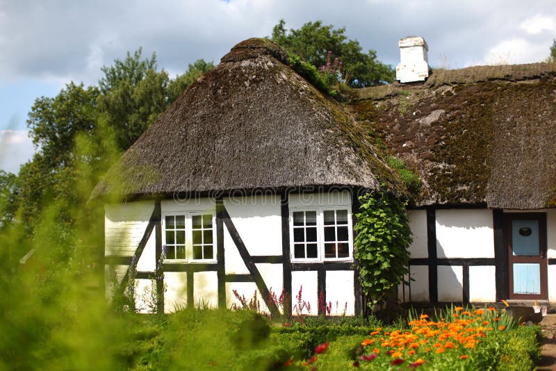Danish Farmhouse with Thatched Roof Stock Image - Image of denmark ...