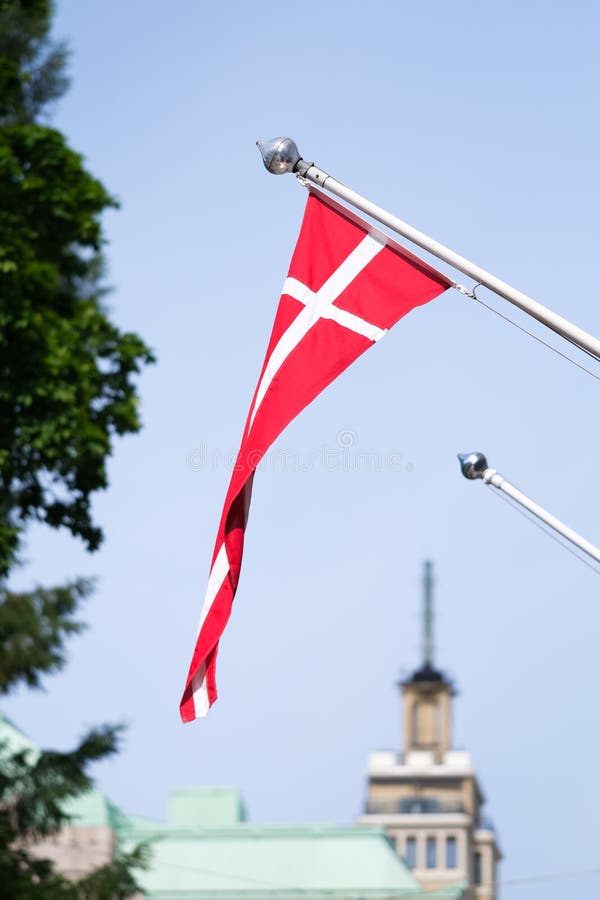 Danish Flag stock photo. Image of pole, trees, denmark - 387383952