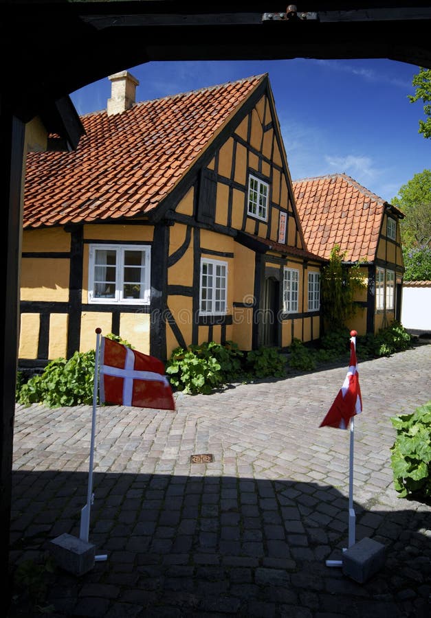 Danish Flag and Half-timbered House Stock Photo - Image of outdoors ...