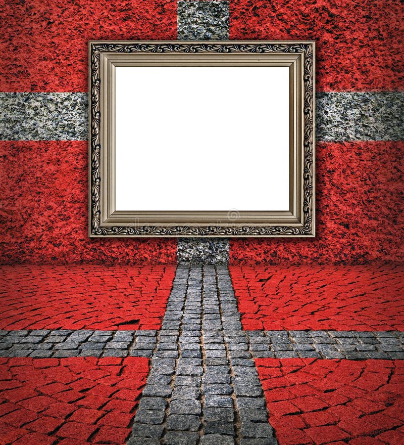 Danish Flag Style. Elegant Frame on the Red Wall Stock Photo - Image of ...