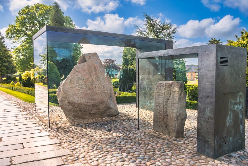 Danish National Rune Stone Monuments in Jelling Denmark Stock Image ...