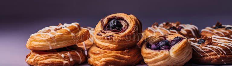 Danish Pastries on a Gradient White Purple Background. Generative AI ...