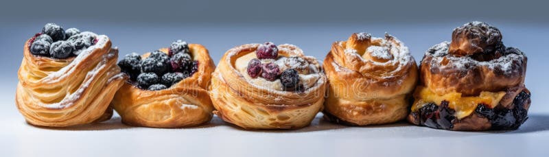 Danish Pastries Standing on Gradient White Blue Background Wide ...