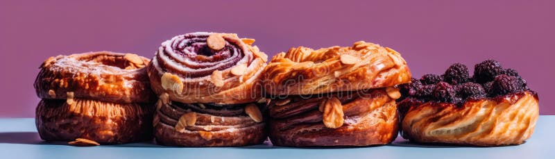 Danish Pastries Standing on Gradient White Purple Background Wide ...