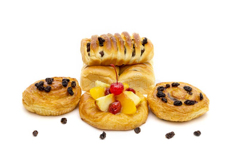 Danish Pastry with Fruits Isolated on White Background Stock Image ...