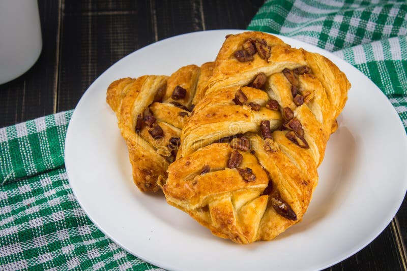 Danish Pastry Maple Pecan with Nuts and Maple Syrup. Stock Image ...