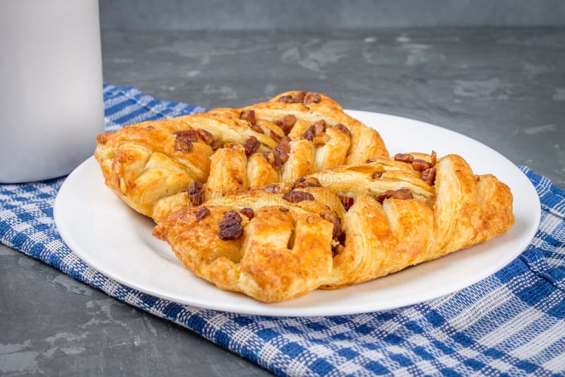 Danish Pastry Maple Pecan with Nuts and Maple Syrup. Stock Image ...