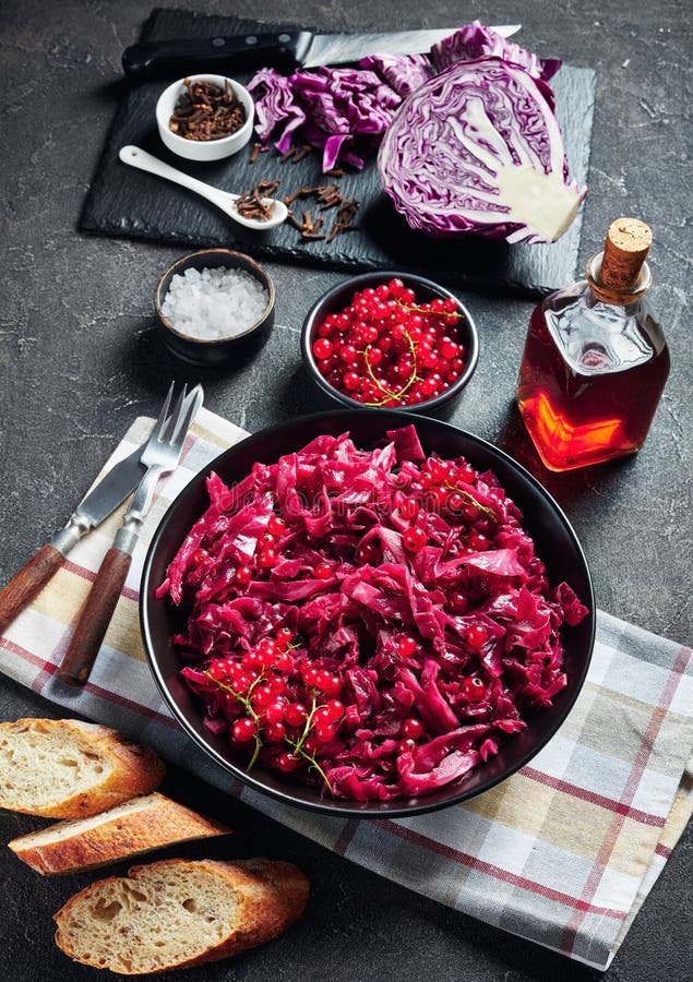 Danish Red Cabbage in a Black Bowl Stock Image - Image of rustic ...