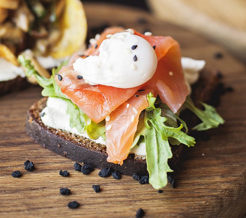 Danish Smorrebrod with Red Salmon Fish and Egg Stock Photo - Image of ...